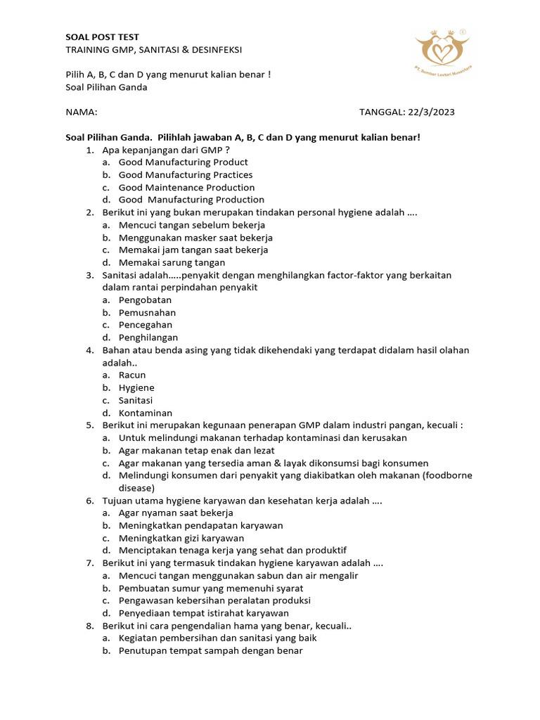 Hasil Post Test GMP | PDF