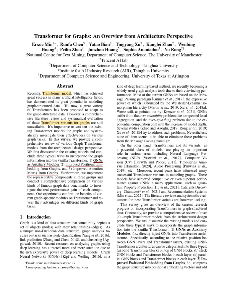 Transformer For Graphs - An Overview From Architecture Perspective | PDF