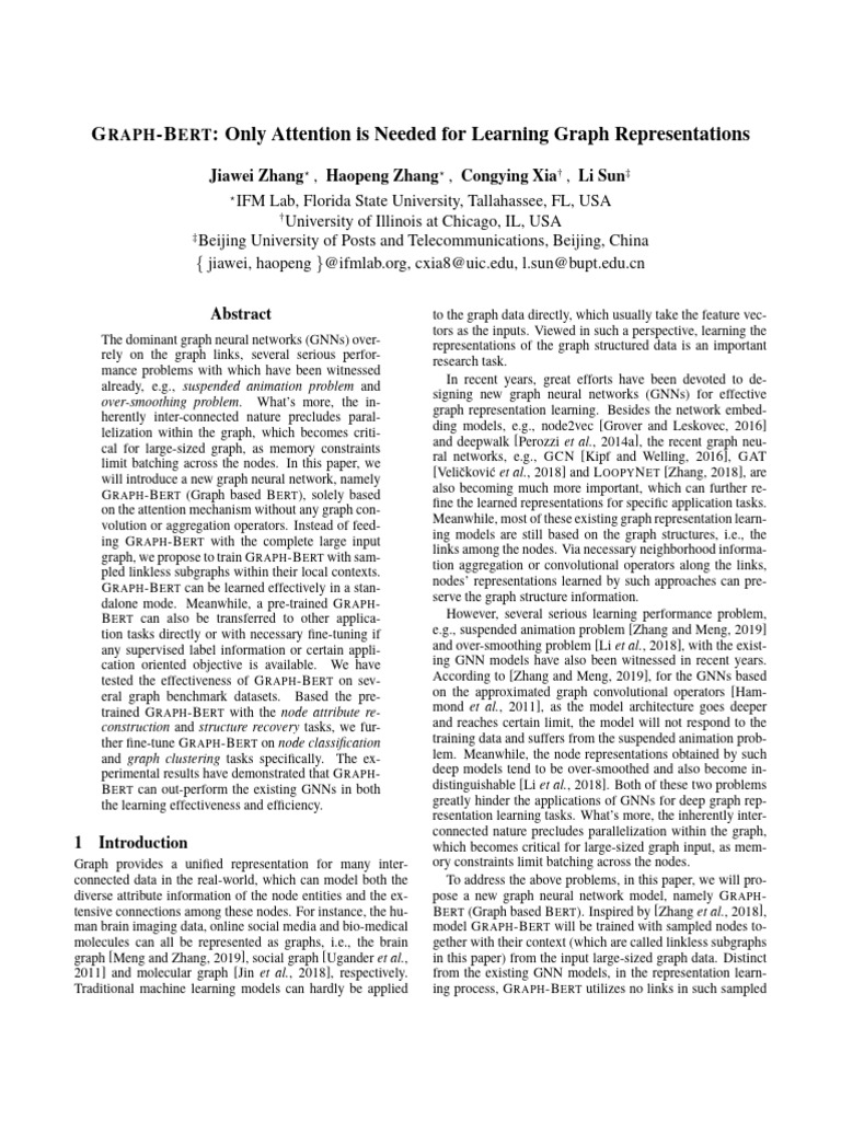 GRAPH-BERT - Only Attention Is Needed For Learning Graph Representations | PDF
