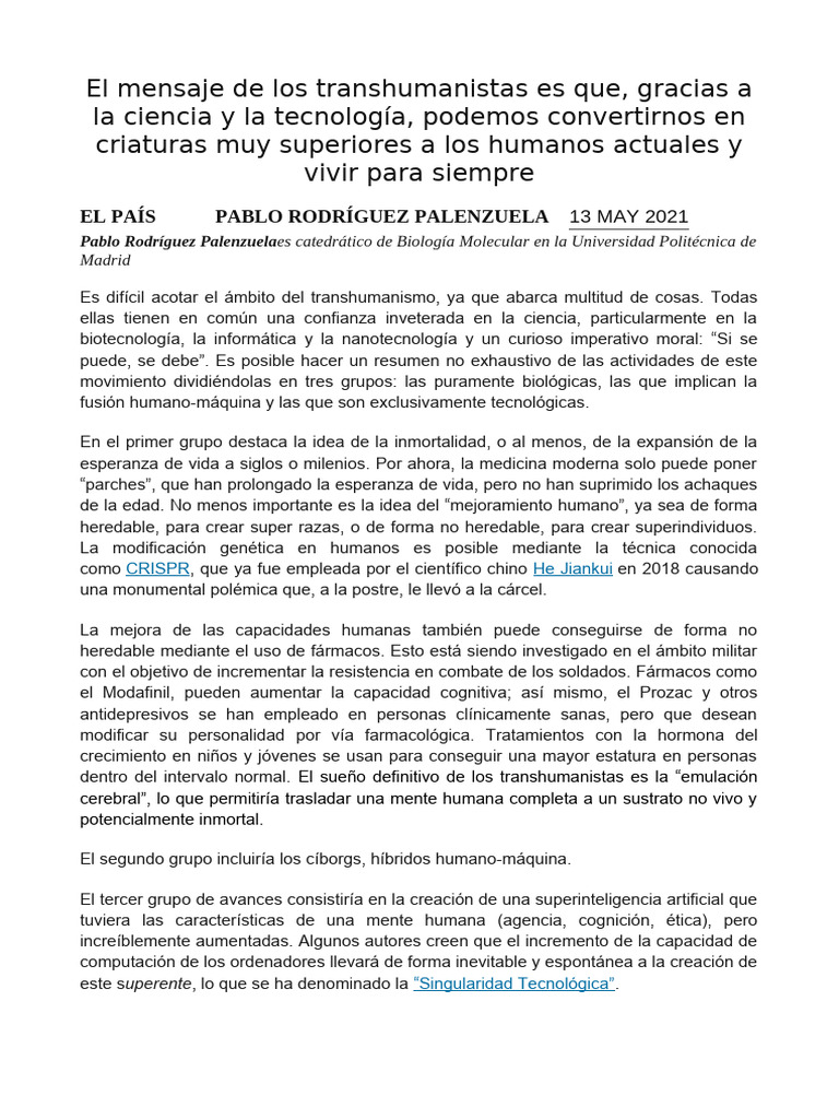 El Transhumanismo | PDF