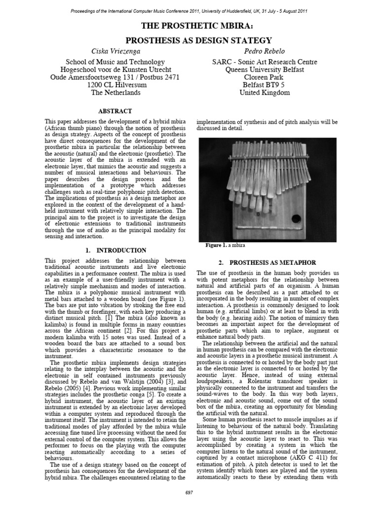 The Prosthetic Mbira Prosthesis As Desig | PDF