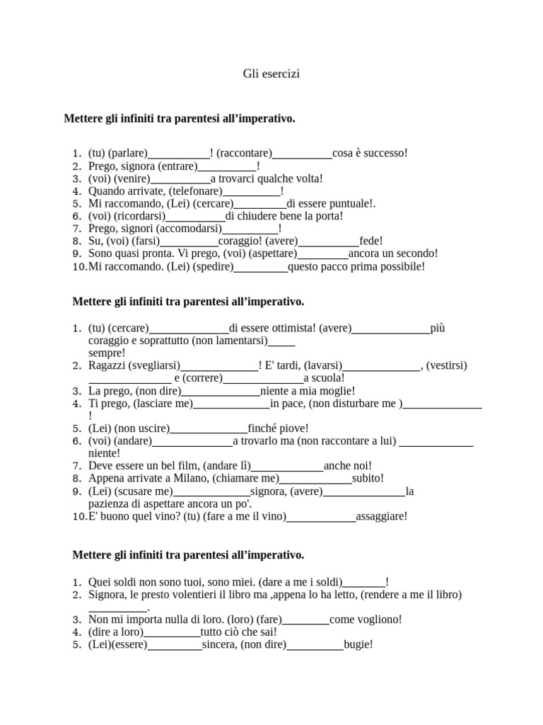 Gli Esercizi - Imperativo | PDF