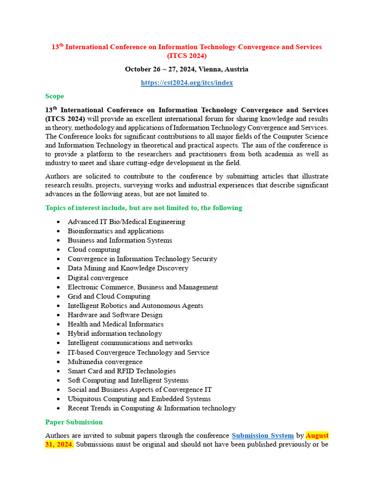 13th International Conference On Information Technology Convergence and Services (ITCS 2024 ...