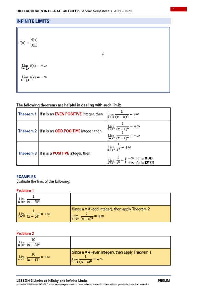 Lesson 3 Infinite Limits | PDF | Function (Mathematics) | Infinity