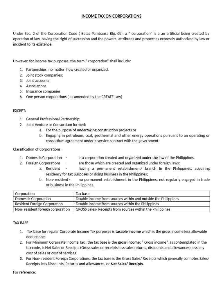 Income Tax On Corporations | PDF | Capital Gains Tax | Corporate Tax In ...
