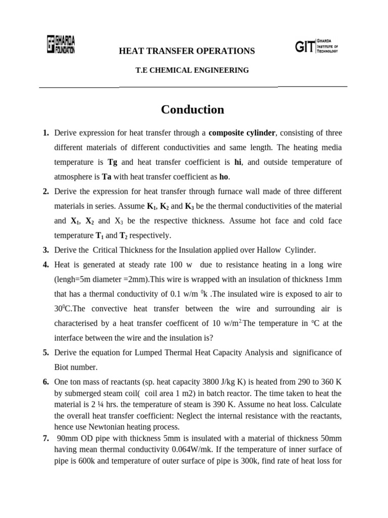Question Bank Conduction | PDF | Heat Transfer | Thermal Conduction