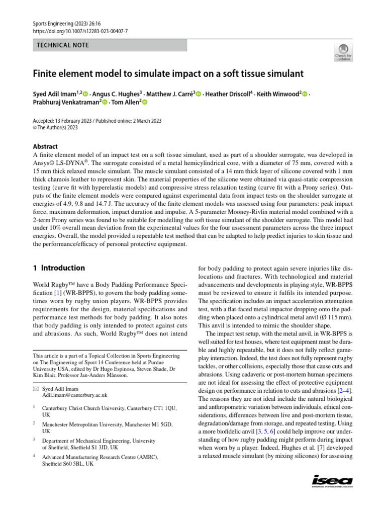 Finite Element Model To Simulate Impact On A Soft Tissue Simulant | PDF