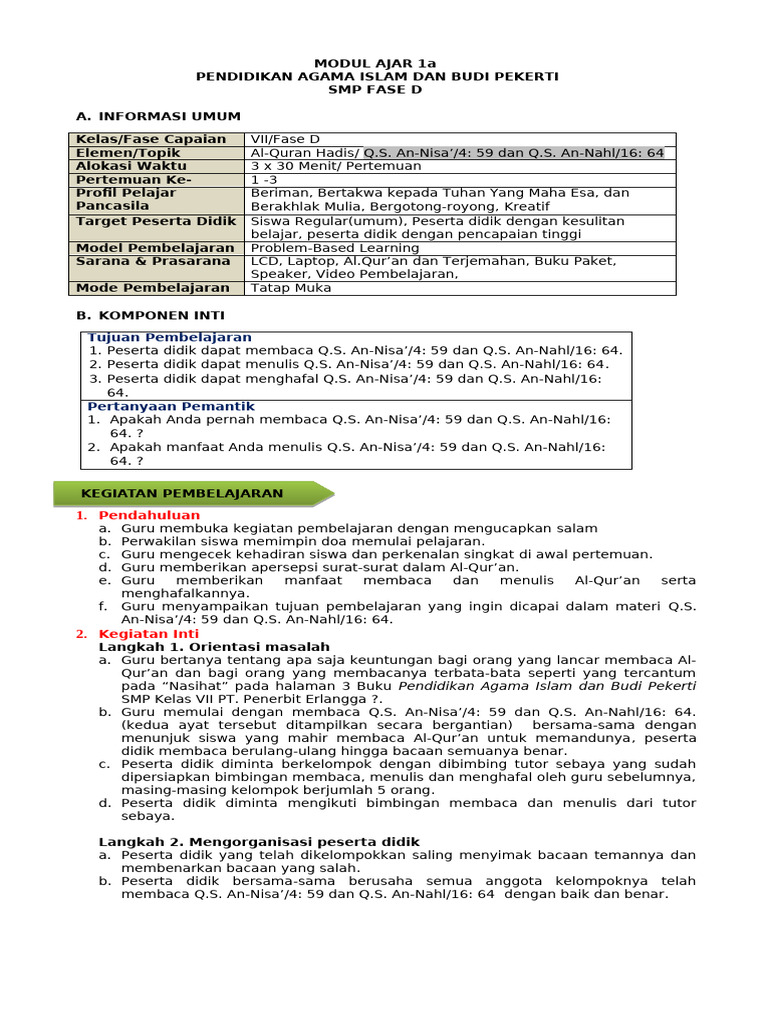 Modul Ajar Pai Bab 1 | PDF