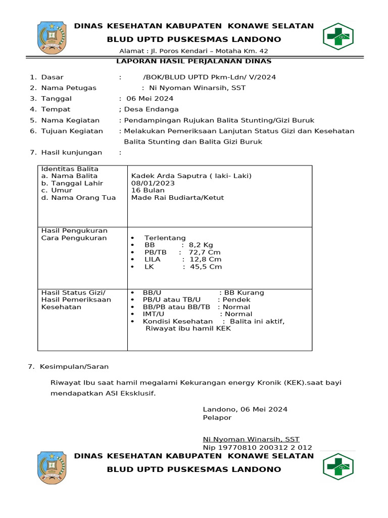 LHP RUJUKAN STUNTING DESA Abenggi | PDF