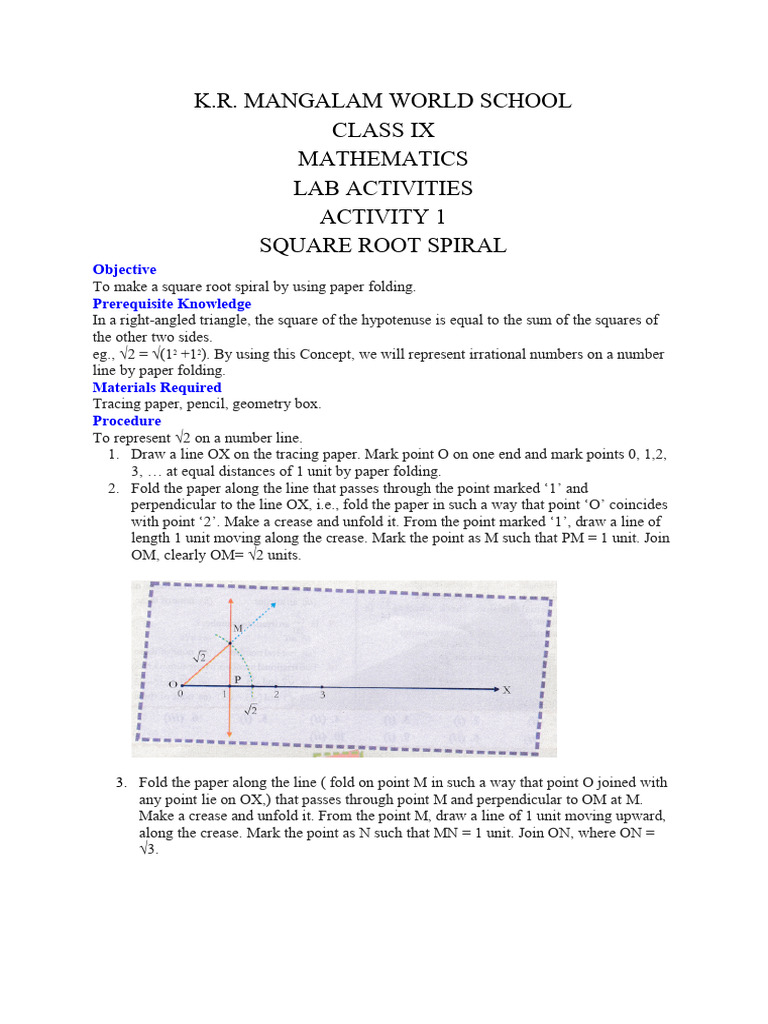 Lab Activities Class 9 | PDF | Triangle | Square Root