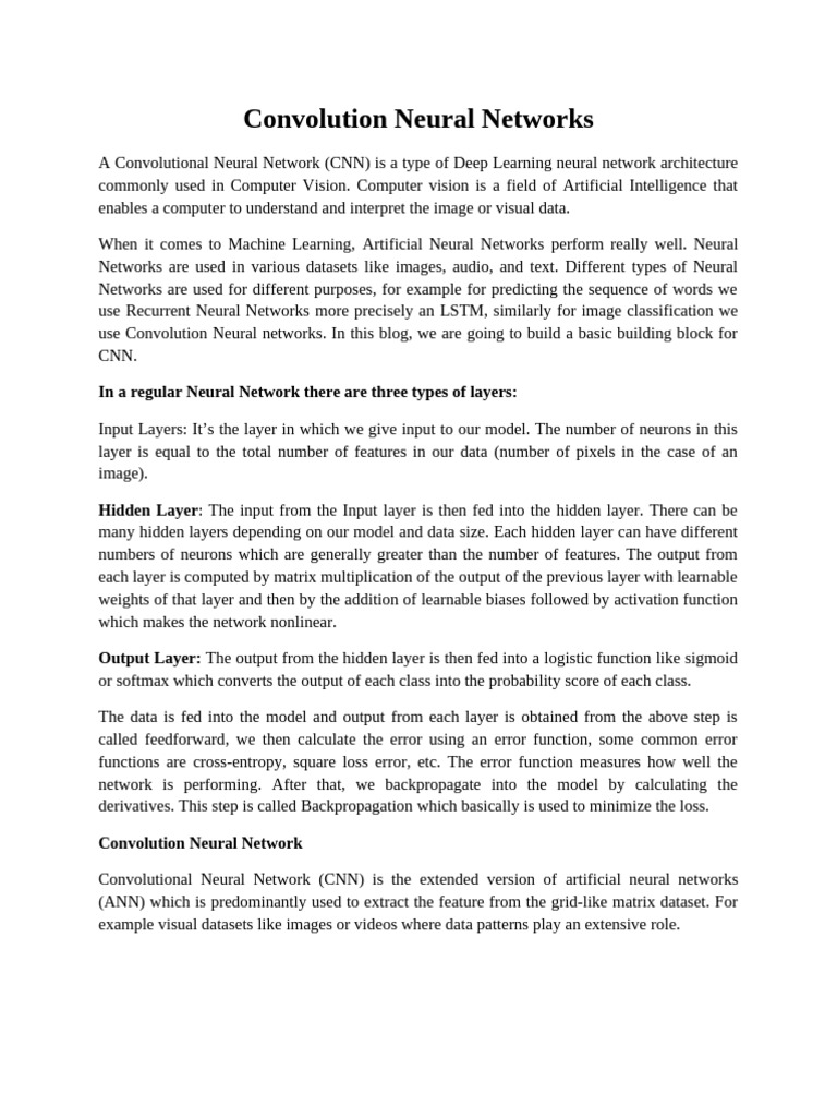 Convolution Neural Networks | PDF