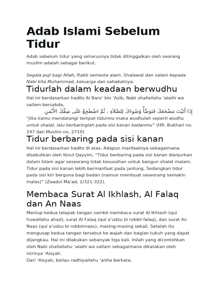 Adab Islami Sebelum Tidur | PDF