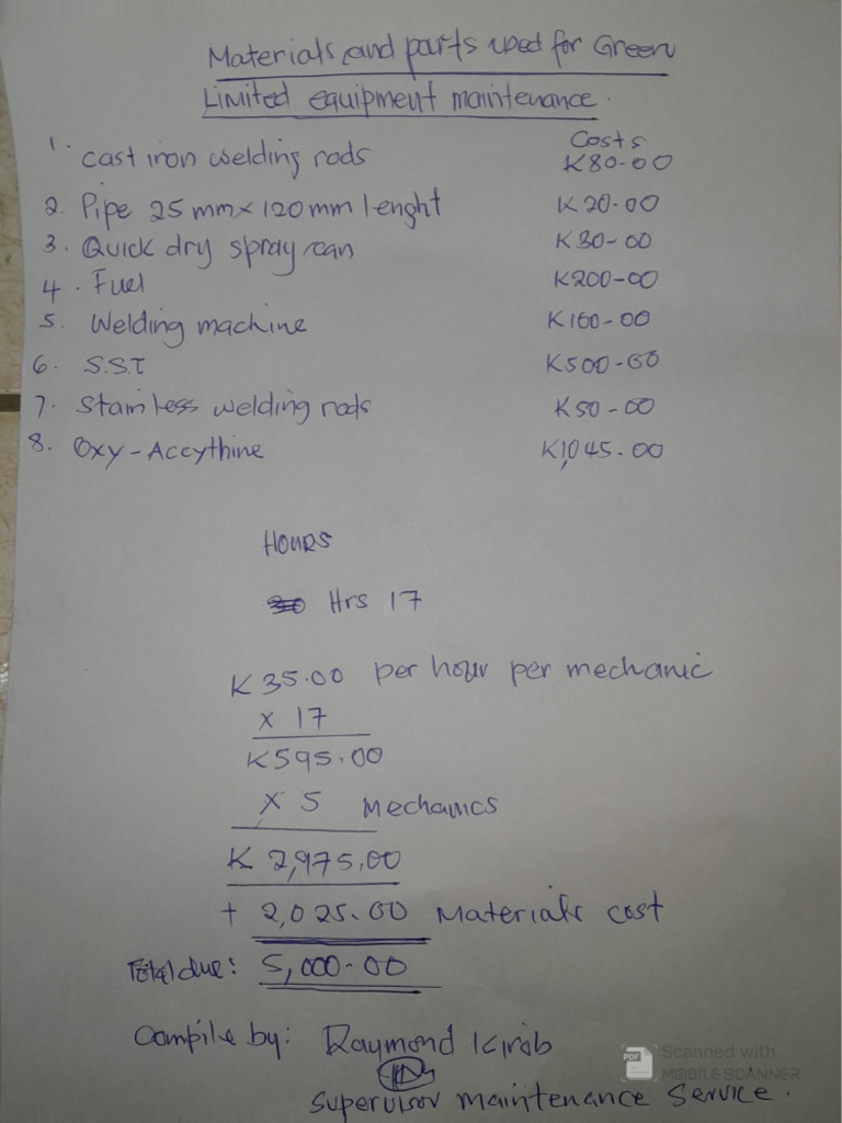 Heavy Mechnic Service Bill - Detailed | PDF