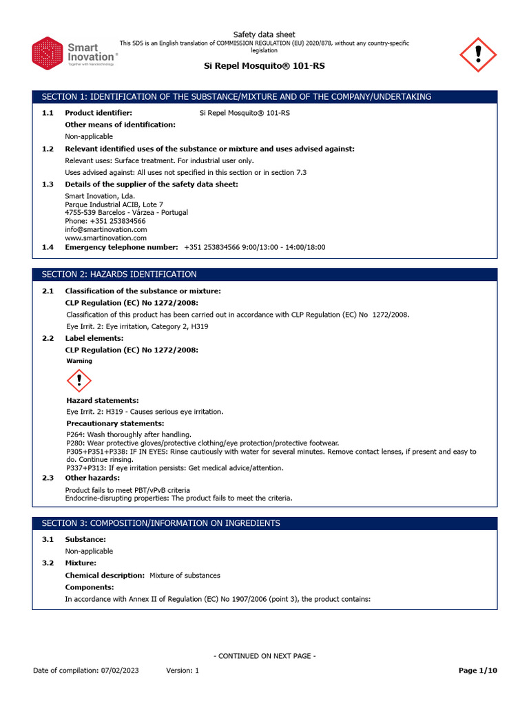 6 MSDS Si Repel Mosquito 101-RS | PDF