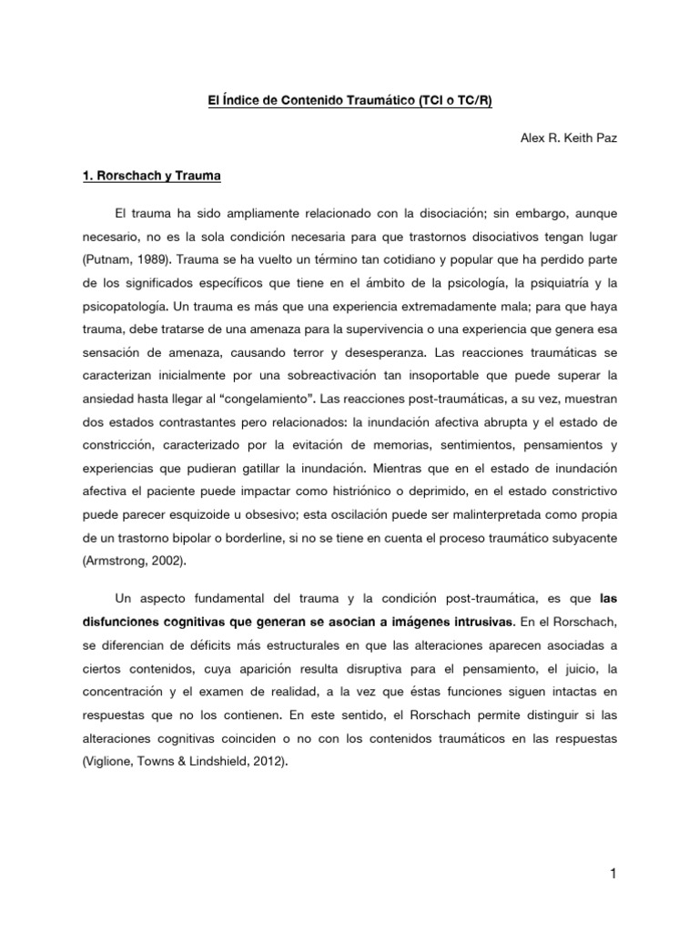 TCI. Trauma Context Index in Rorschach SC | PDF | Dissociation ...