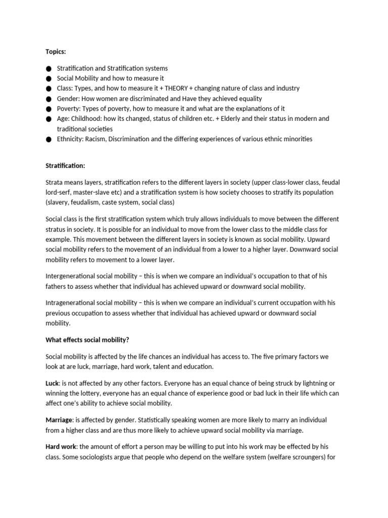 Unit 3 - Stratification and Diversity | PDF
