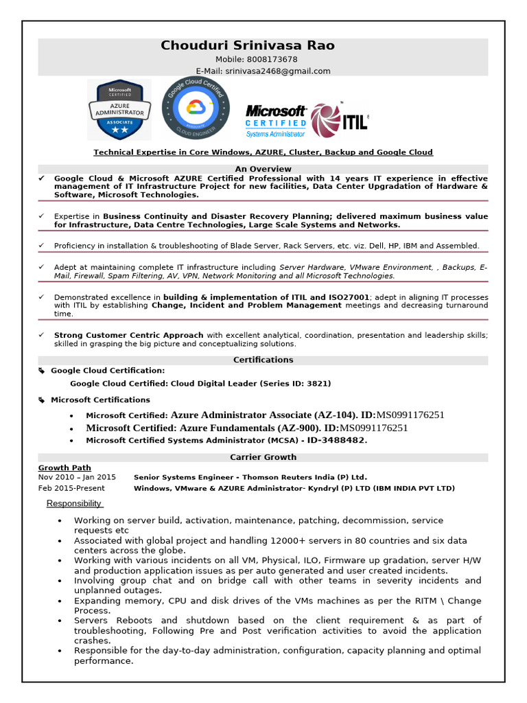 CH - Srinivasa Rao Resume | PDF