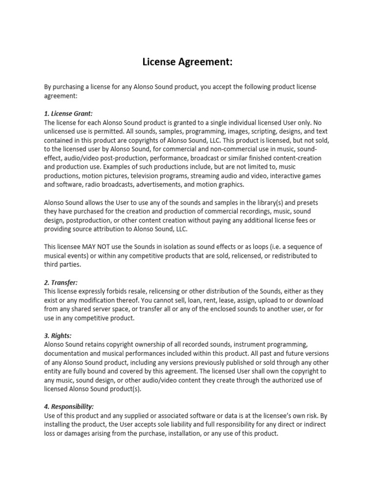 Alonso Sound License Agreement | PDF