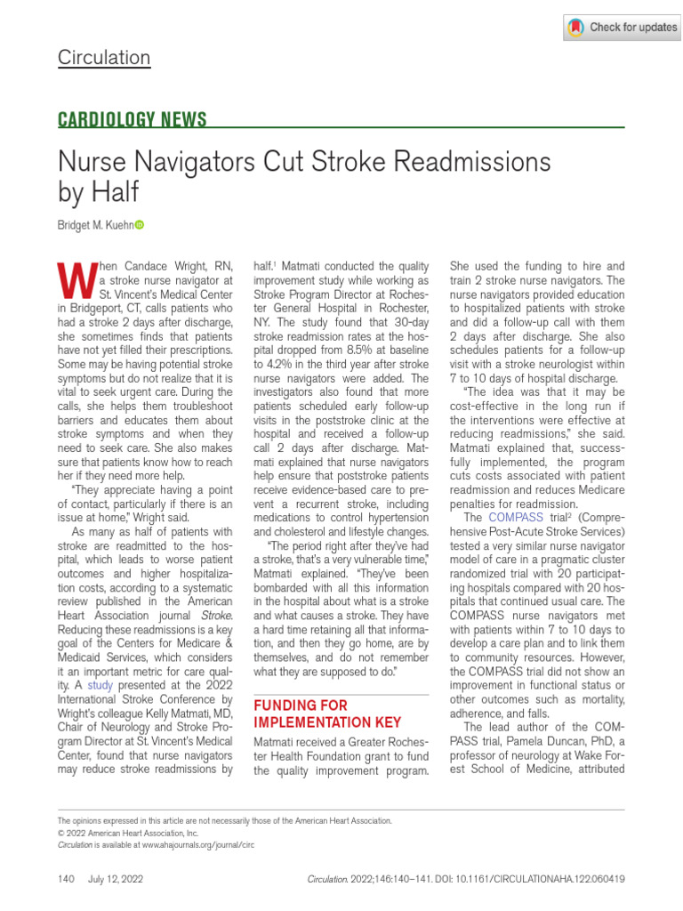 Nurse Navigators Cut Stroke Readmissions by Half | PDF | Stroke | Hospital