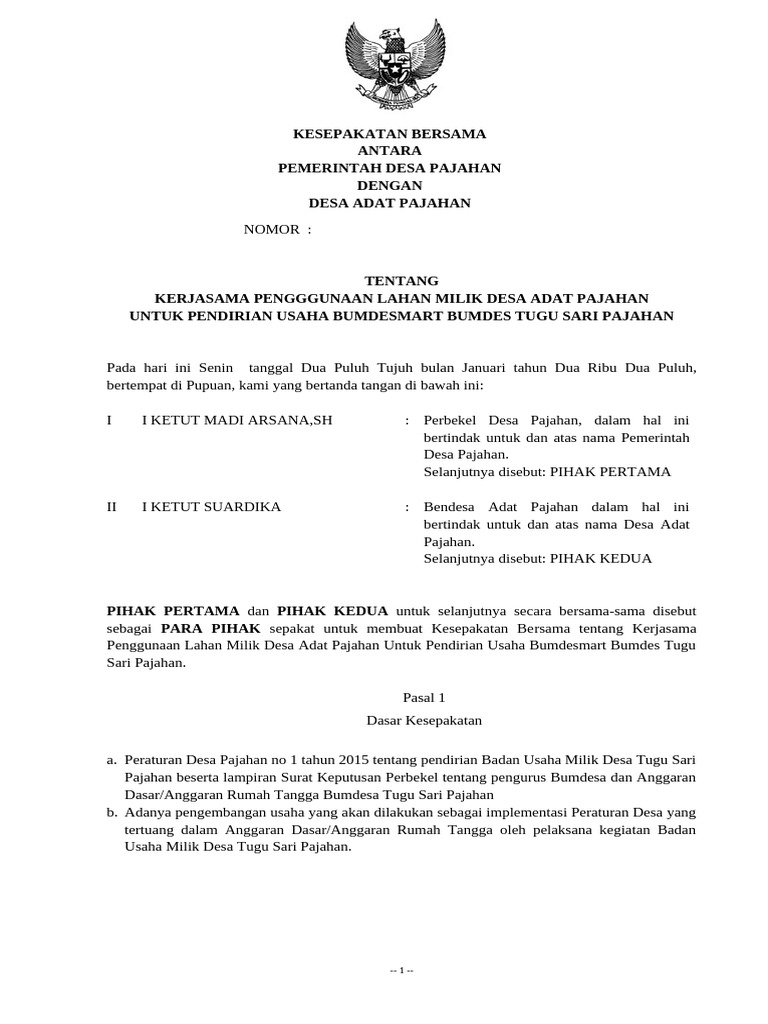 1.kesepakatan Bersama Adat Bumdesmart | PDF