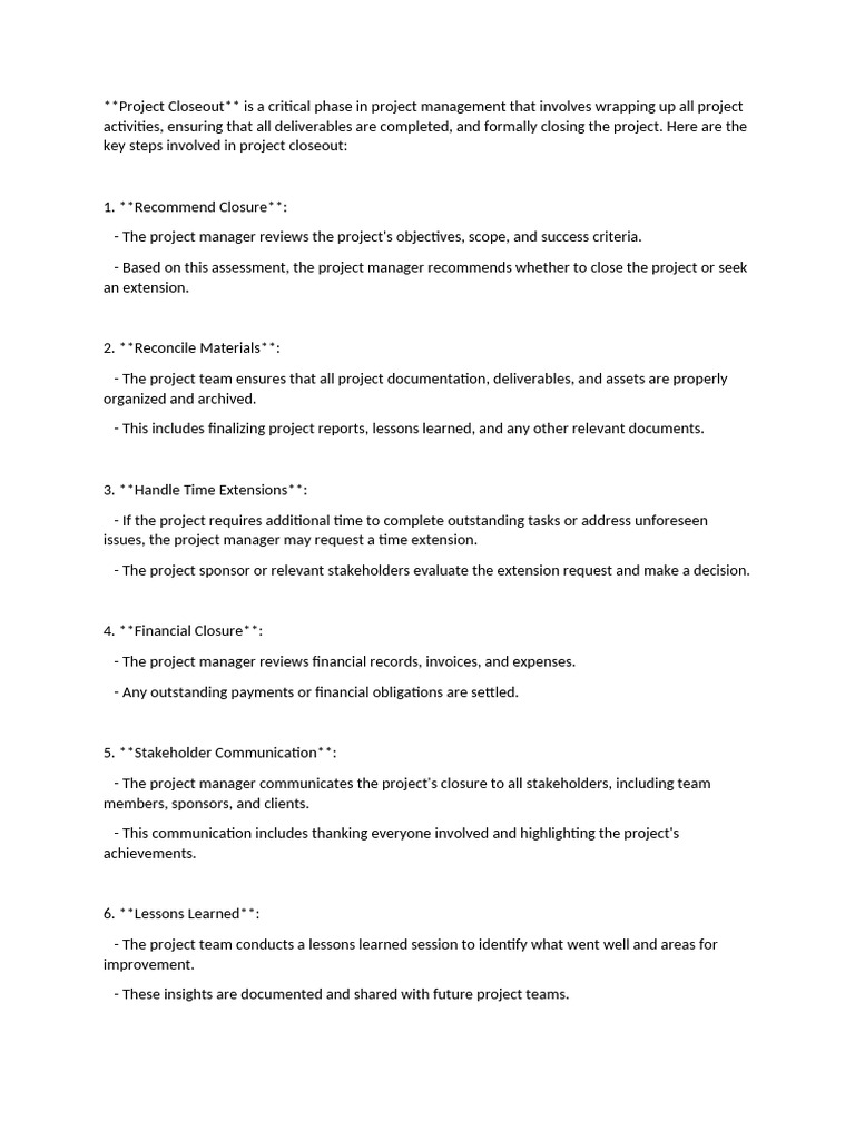 Project Closeout Essentials | PDF