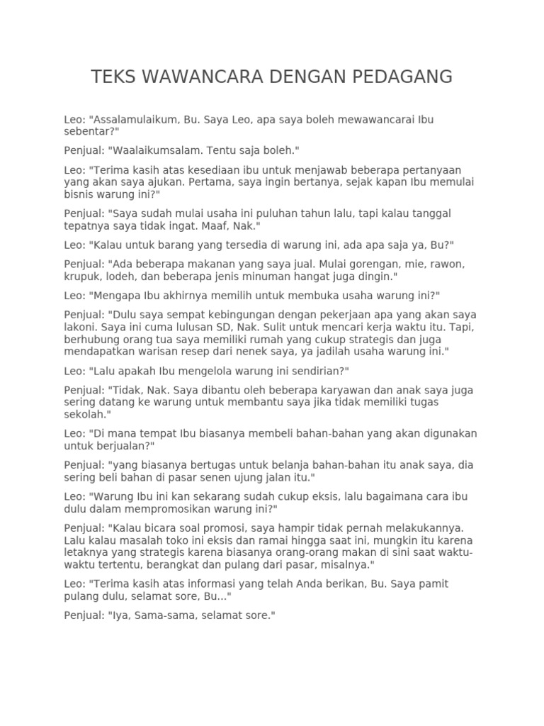 Teks Wawancara Dengan Pedagang | PDF