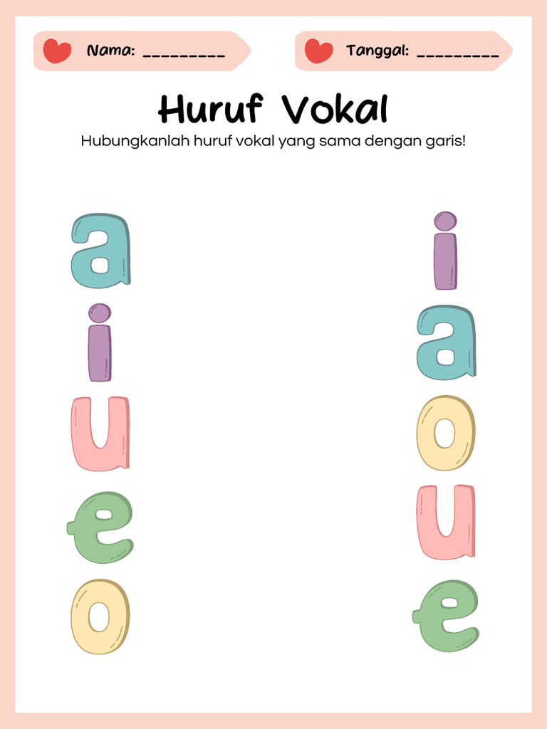 Lembar Kerja Huruf Vokal Warna Warni | PDF