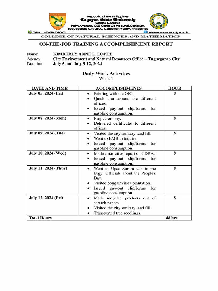 OJT Week-1 Accomplishment-Report LOPEZ | PDF