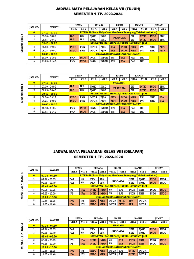 Jadwal Mapel Genap 23-24-Cim | PDF