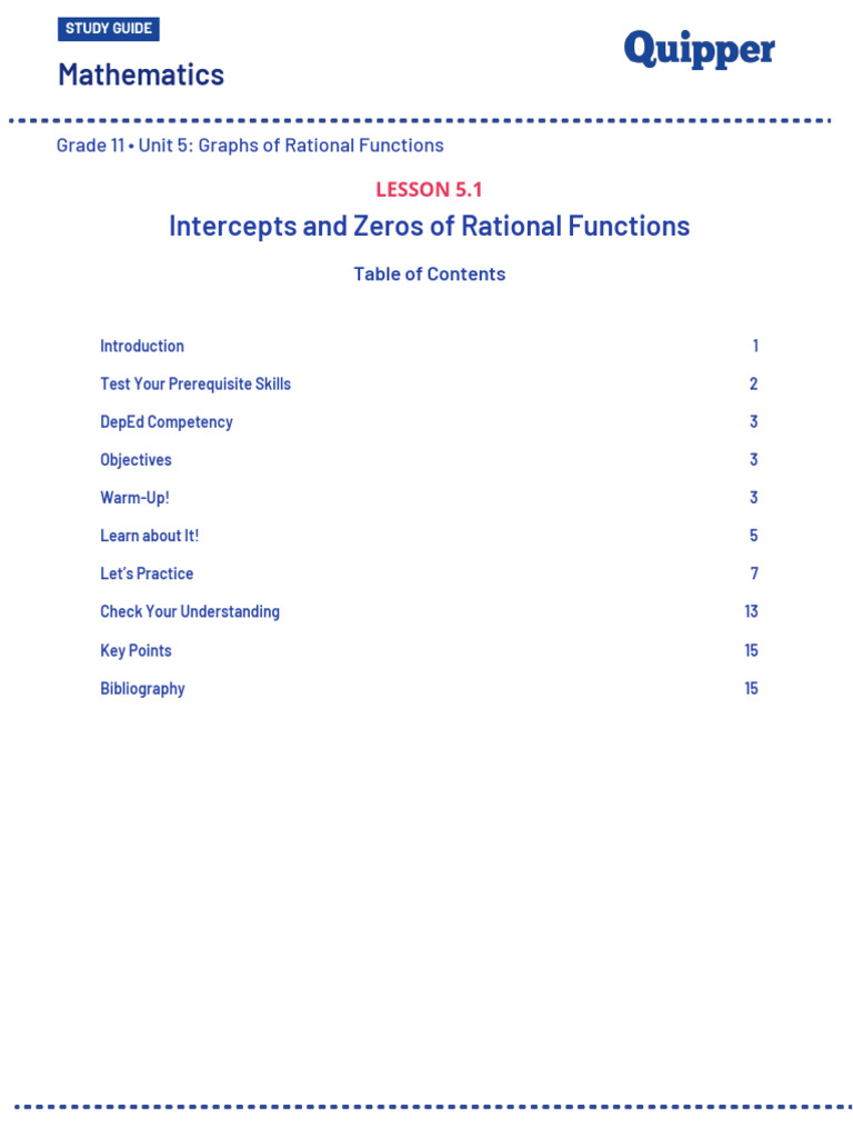 Intercepts and Zeros of Rational Functions: Mathematics | PDF