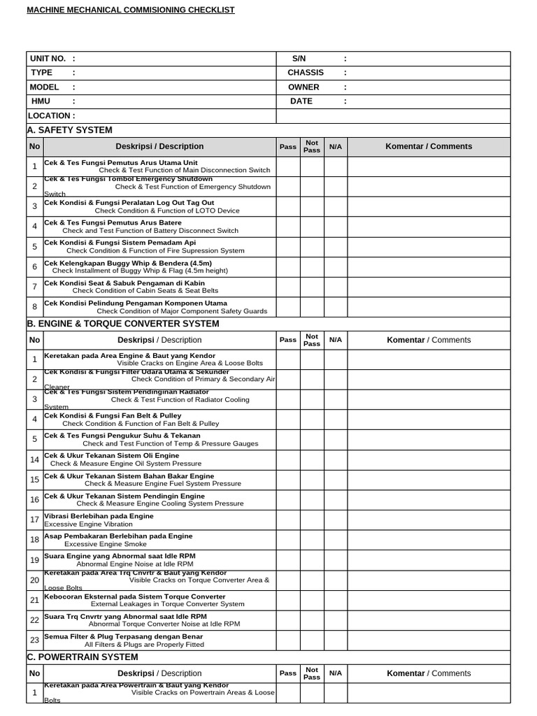 Commissioning Sheet All | PDF
