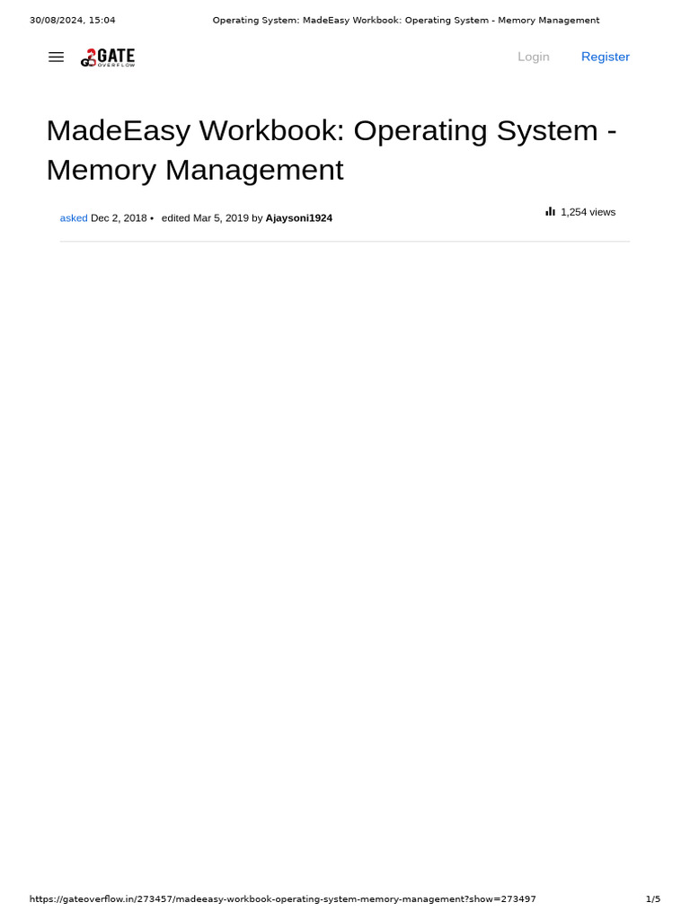 Operating System - MadeEasy Workbook - Operating System - Memory Management | PDF
