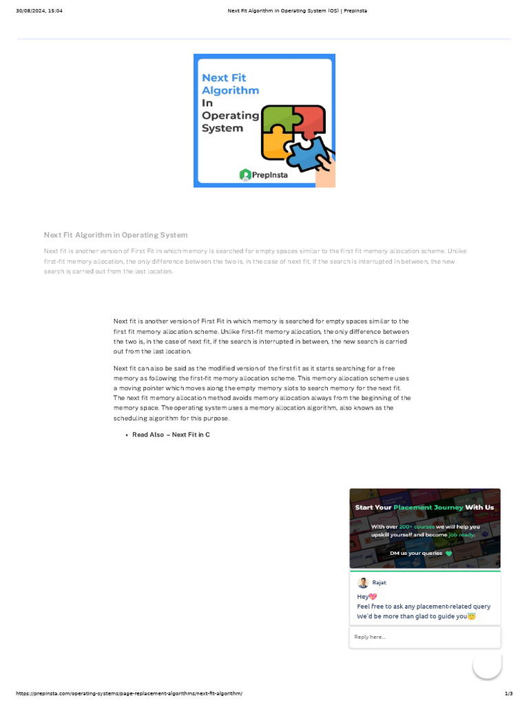 Next Fit Algorithm in Operating System (OS) - Prepinsta | PDF Next Fit Algorithm in Operating System (OS) - Prepinsta | PDF