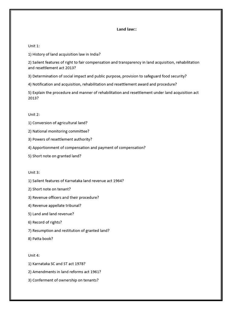 Land Law Important Questions | PDF | Finance & Money Management