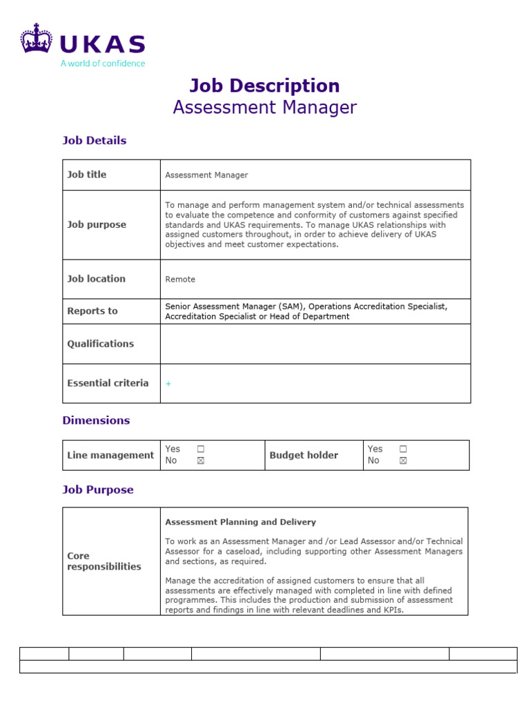 Assessment Manager Job Overview | PDF | Internal Audit | Audit