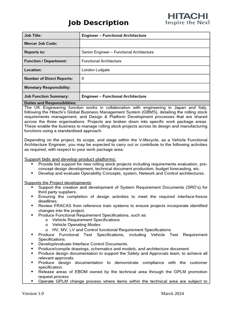 Functional Architecture Engineer JD | PDF