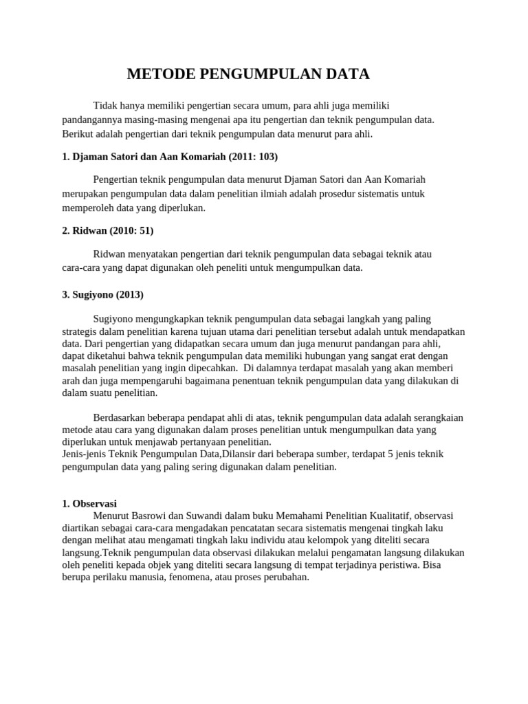 Metode Pengumpulan Data | PDF