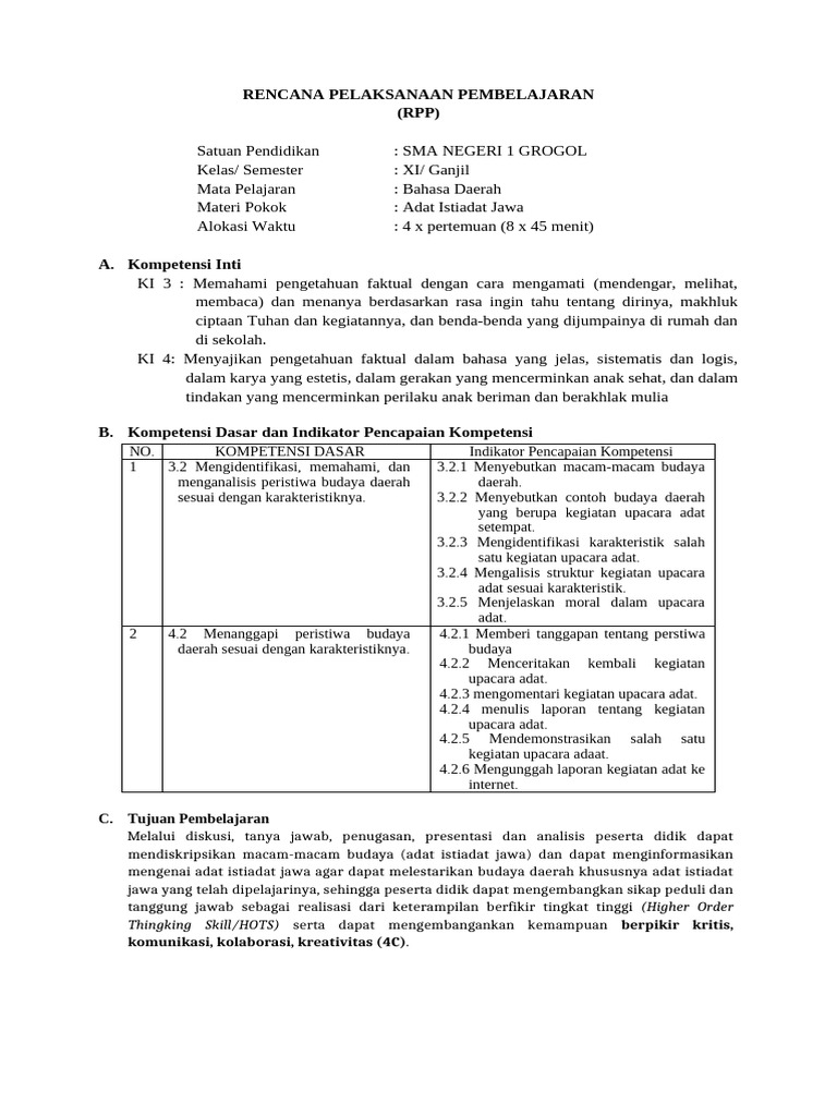RPP 3.2 Adat Upacara Jawa | PDF