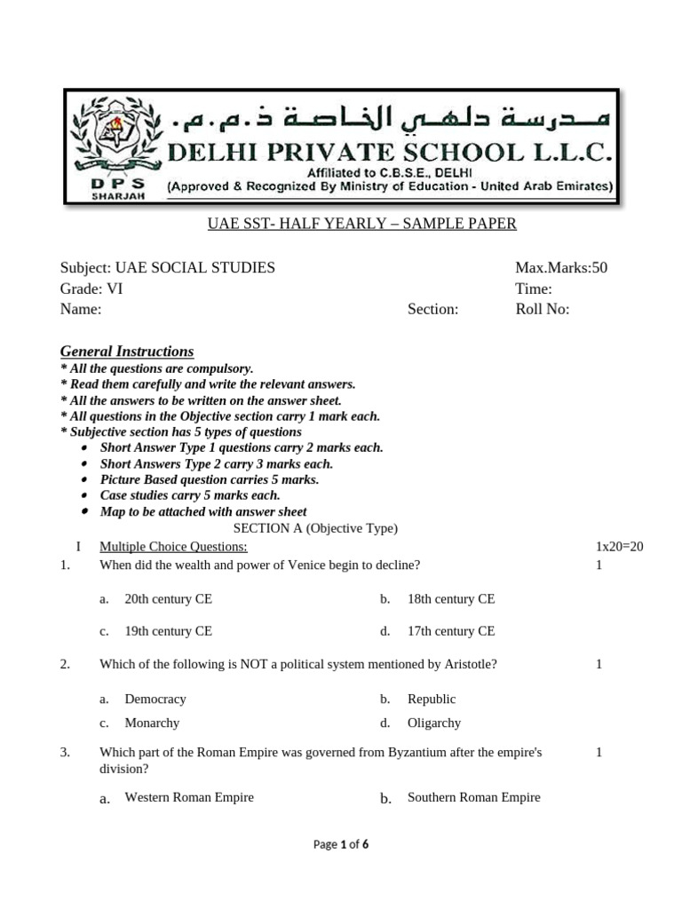 Gr6 Uae SST Hy QP SP | PDF