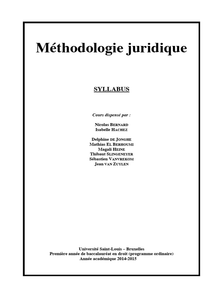 Methodologie Juridique SYLLABUS Cours Di | PDF Methodologie Juridique SYLLABUS Cours Di | PDF