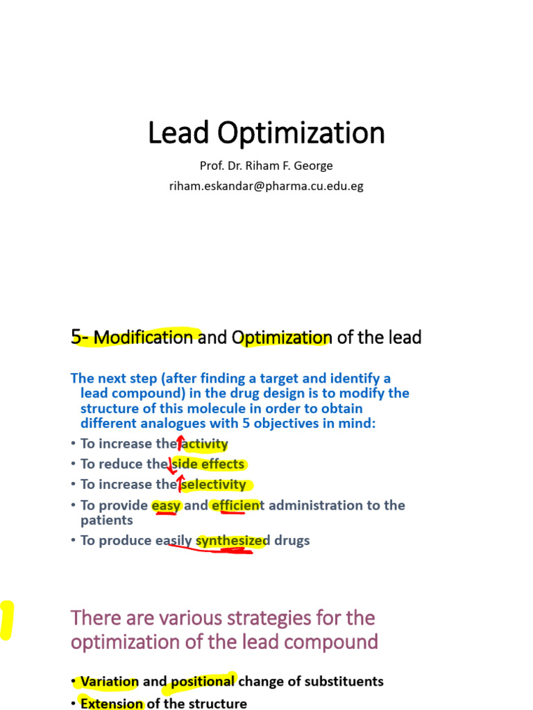 Drug Design Lecture 6 - Lead Optimization | PDF