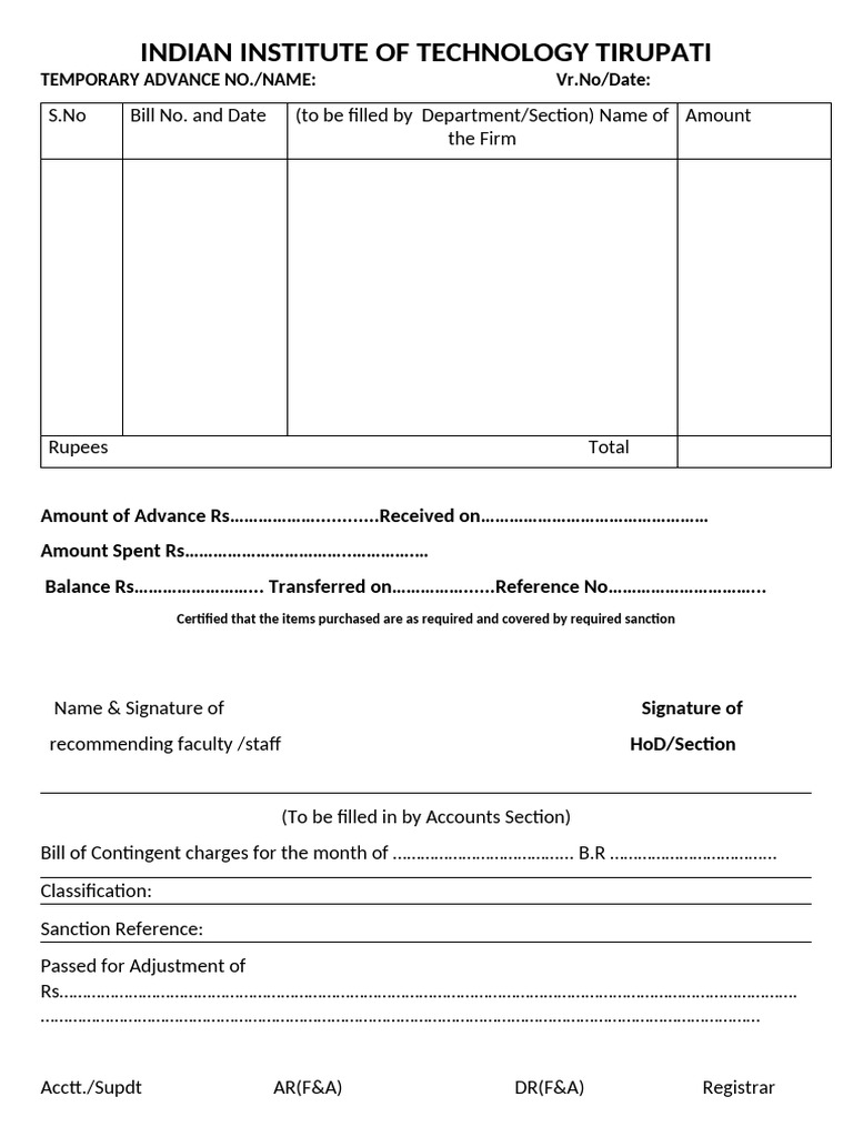 Temporary Advance | PDF