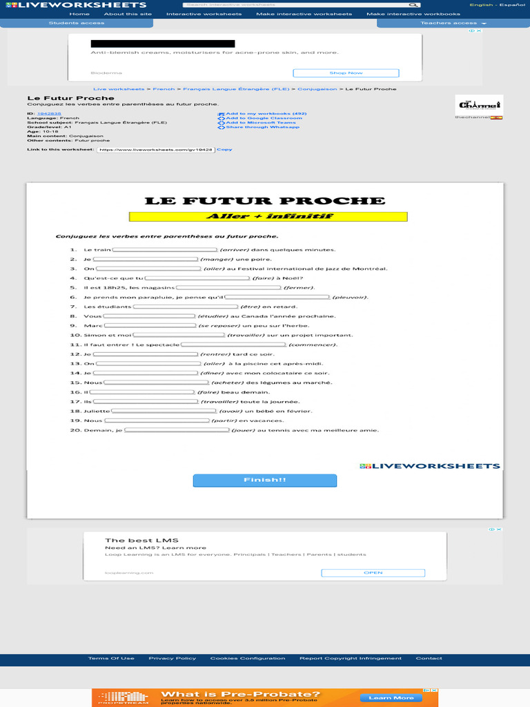 Le Futur Proche Worksheet For A1 | PDF