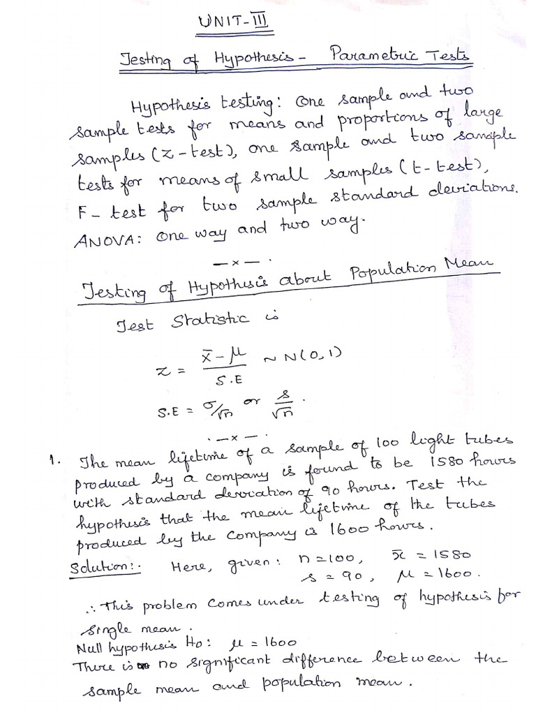 Unit III Parametric Tests | PDF