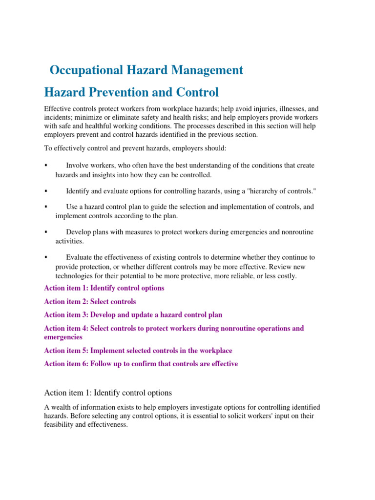 Occupational Health Hazard Management | PDF