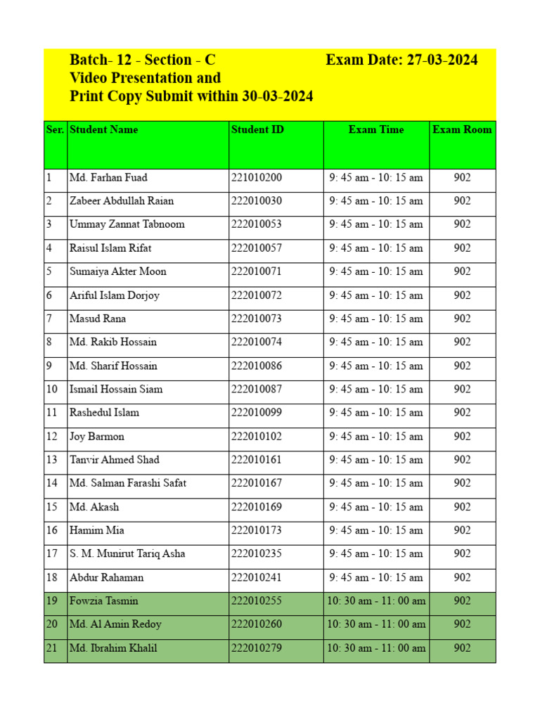 Engineering Drawing (B-12-Sec-C-AND-B-13-Sec-E) - Exam Time and Seat Plan-12 (C) | PDF