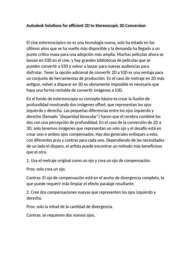 Autodesk Solutions For Efficient 2D To Stereoscopic 3D Conversion | PDF