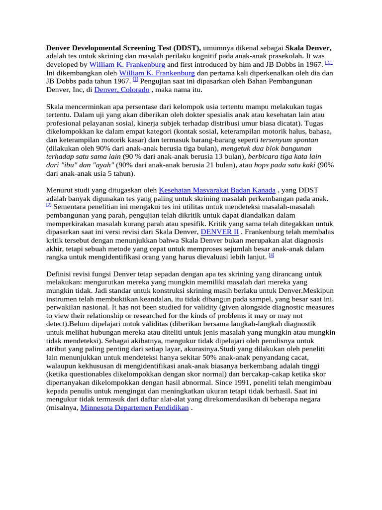 Denver Developmental Screening Test | PDF