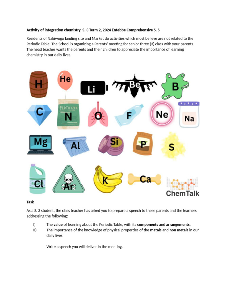 Activity of Integration Chemistry Senior 2 | PDF