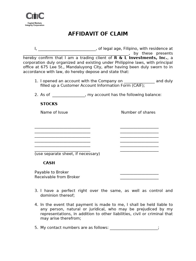Affidavit of Claim_Individual | PDF
